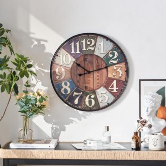 Wall-Art Leise Vintage Wanduhr Palettenholz Optik 40 cm gro&szlig;e Holz Wanduhr ohne Tickger&auml;usche (Holzoptik bunt)
