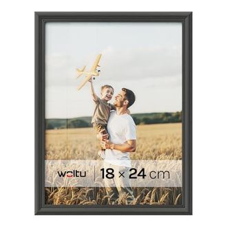 Woltu Cadre Photo 18x24cm Cadre en Bois Massif avec Passe Partout Suspendre Horizontalement ou Verticalement, D&eacute;coration Murale ou sur Table, Noir