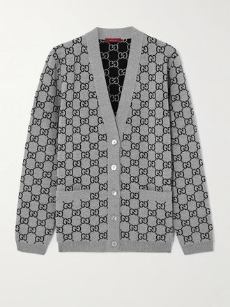 Gucci Wendbarer Cardigan Aus Jacquard-strick Aus Einer Wollmischung - Grau