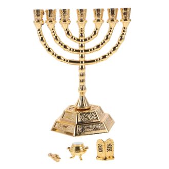 Cabilock Chanukka Kerzenhalter Aus Metall 7-armig Goldener J&uuml;discher Leuchter Dekorativer Tischkerzenst&auml;nder F&uuml;r Schabbat Und Religi&ouml;se Feiern