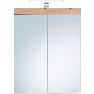 ebuy24 AmandaMando Bad Spiegelschrank 2 T&uuml;ren einschl. Licht hell Eiche Dekor, Spiegelglas