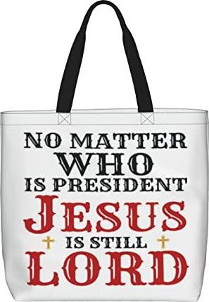 Generic Sac Fourre-Tout Peu Importe Qui Est Pr&eacute;sident, J&eacute;sus Demeure Seigneur Sac &Agrave; Dos R&eacute;utilisable De Grande Capacit&eacute; Sacs &Agrave; Main, Pour Shopping, &Eacute;cole, Voy