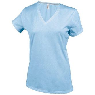 Kariban T-Shirt à Manches Courtes et col en V - Femme (XL) (Bleu Ciel)