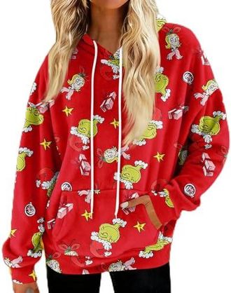 Generic Le Grinch Sweat Femme A Capuche Moche Deguisement Pull Noël Femmes 2025 Pilou Noel Christmas Sweet The Adulte Costume Pyjama Plaid Sweatshirts Oversiz