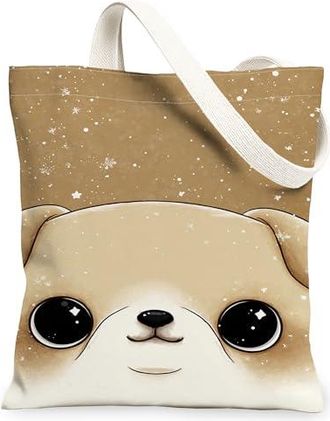 Generic Sacs fourre-tout en toile motif chien mignon, adorable imprim&eacute; animal, sacs d&eacute;picerie r&eacute;utilisables, l&eacute;gers et lavables en toile pour Tr, marron, 13x1