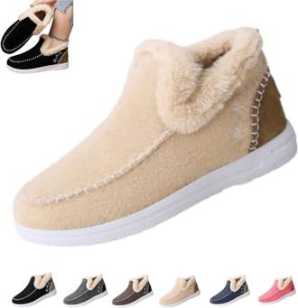 Generic Bottes orthop&eacute;diques confortables en polaire &agrave; enfiler, chaussures plates antid&eacute;rapantes avec doublure en peluche chaude pour femme, bottines dhiver c