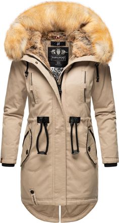 Navahoo warme Damen Winter Jacke lang Kunstfell Winterjacke Parka Mantel B660 [B660-Bomb-Taupe-Gr.XL]