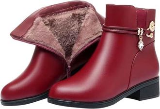 Generic Bottines Pour Femme &Agrave; Talon Bas Bottes dHiver en cuir &Eacute;l&eacute;gantes avec Doublure Chaude en Peluche Semelle Souple Antid&eacute;rapante Fermeture &Eacute;clair Chaussur