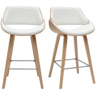 Miliboo Design-Barhocker in Wei&szlig; und hellem Holz H70 cm (2er-Set) CLASH