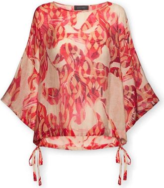 Elena Miro Femme, Blouses et Chemises, Rouge, Taille: 42/44 FR Blouse Imprim&eacute;e avec Liens
