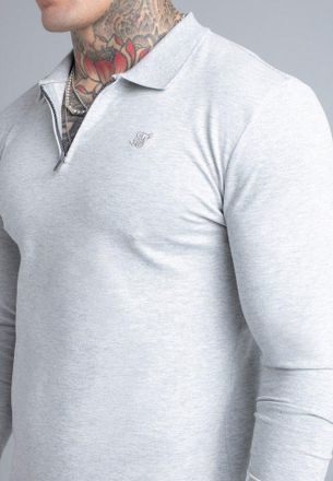 Siksilk T-Shirt SikSilk Herren Grau Meliert Langarm Zip-Polo T-Shirt