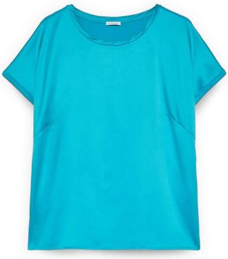 Fiorella Rubino Femme, Tops, Bleu, Taille: 44 FR T-shirt bi-mati&egrave;re &agrave; encolure ronde