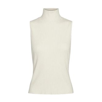 Vince Haut &agrave; col roul&eacute; en maille c&ocirc;tel&eacute;e m&eacute;lange de coton - Femme - Pulls - Beige - Taille: 40 FR