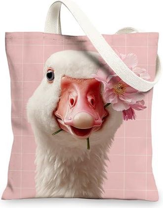 Generic Fanciful Goose - Sacs en toile réutilisables avec imprimé animal, sacs en toile légers et lavables avec bandoulière, pour G, pêche, 33 x 15 cm