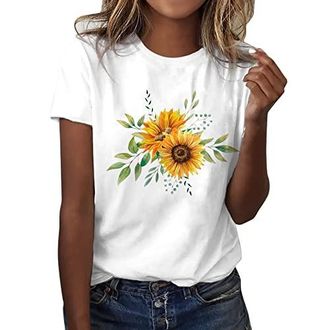 Generic T-shirt imprim&eacute; ample &agrave; manches courtes et col rond pour femme, blanc, XXL