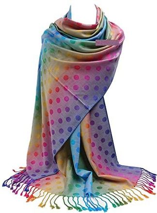 GFM Silky Feel Echarpe Style Pashmina Arc-en-ciel en Polka Dot - Gris Multicolore- (Npolkapash-BH)