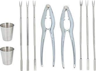 Alpina Hummerbesteck - 10-teilig - 2x Hummerzange - 6 Hummergabeln - 2x Schale - Spülmaschinenfest - Edelstahl