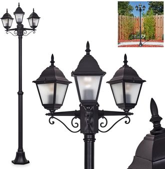 HOFSTEIN Außenwegeleuchte Naofe, moderne Wegeleuchte aus Metall/Glas in Schwarz/Milchglas, Kandelaber 3-flammig im Vintage/Retro Look, Höhe max. 220 cm, Garten