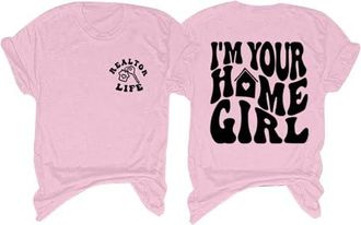 Generic Chemise unie à manches courtes pour femme - Coupe ample - Col rond - Imprimé ample - Décontracté - Haut à manches courtes - Vêtements pour la vie quot