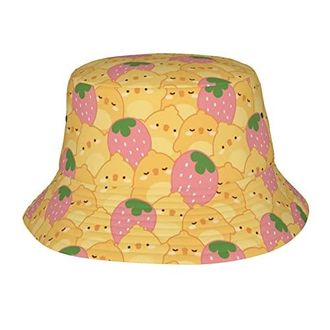 Generic Casual Chapeau de Plage Poulet et Fraise Chapeaux de Seau Funky Bobs Femme pour Hommes Randonnée Chasse