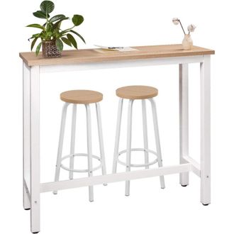 Woltu 1 x Table de Bar + 2 x tabourets de Bar en mdf et M&eacute;tal,120x40x100cm. Ch&ecirc;ne Clair - Woltu
