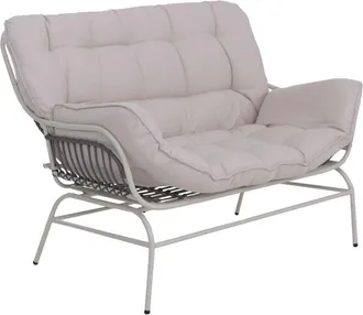 Hhg 2er-Sofa HHG-737, Gartensofa Gartenbank Couch 2-Sitzer, Stoff 220g/m&sup2; Poly-Rattan Metall hellgrau, Polster beige