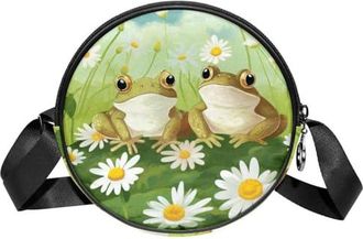 Generic Circle Sac &agrave; bandouli&egrave;re pour femme, grenouilles, marguerites, petit sac &agrave; dos &agrave; bandouli&egrave;re avec fermeture &eacute;clair, bretelles r&eacute;glables, sac &agrave; main ro
