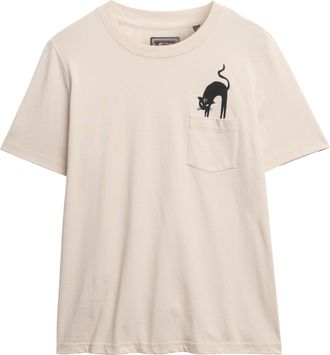 Superdry Damen Locker geschnittenes T-Shirt mit Psychic Readings-Print Bimsstein Beige 38