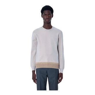 Maison Margiela Homme, Pulls, Beige, Taille: L Fine Knit Crewneck Sweater