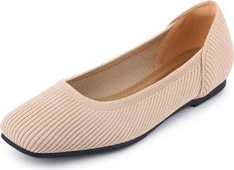 Allegra K Ballerines plates en tricot &agrave; bout carr&eacute; pour femme, beige, 41 EU