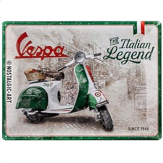 Nostalgic Art Plaque vintage Vespa - Italian Legend - Idée de cadeau pour les fans de scooters, en métal, Design retro pour la décoration, 30 x 40 cm