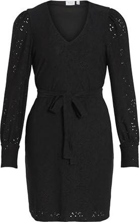 Vila Vila Vipaulina Robe Courte à col en V L/S Mini, Noir, S Femme