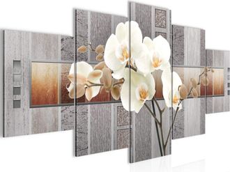 Runa Art Bilder Blumen Orchidee 200 x 100 cm 5 Teilig XXL Wanddekoration Design Grau Beige 204651a