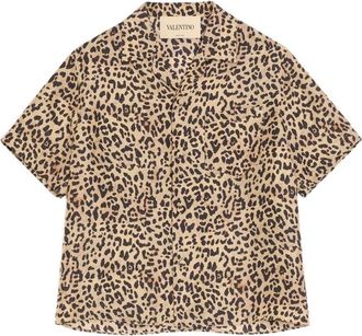 Valentino Habotai Silk Bowling Shirt With Fauve Eclat Animalier Print