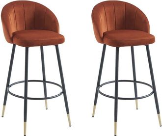 Vente-Unique Lot de 2 tabourets de bar en velours et métal - Terracotta - ELIRAM