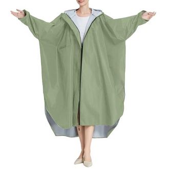 Generic Blouson Femme Veste imperm&eacute;able longue pour femmes avec capuche en mat&eacute;riau PU l&eacute;ger pour activit&eacute;s de plein air et (Light Green, One Size)