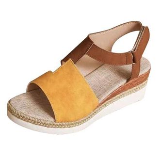 Generic Espadrilles compensées basses pour femme - Sandales orthopédiques larges avec soutien de la voûte plantaire - Bout ouvert - Sangle de cheville - Sanda