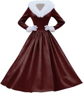 Generic Robe de Noël élégante pour femme - Col en V - Motif sapin de Noël - Robe décontractée - Pour les vacances, les cocktails, Rouge, XL