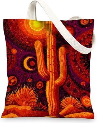 Generic Sac fourre-tout en toile motif plantes du désert, sacs à provisions réutilisables et légers, sacs à main respectueux de lenvironnement, coloré, 13x15 