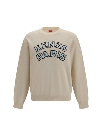 Kenzo Mens Crewneck Sweater Emblem Off White Merino Wool