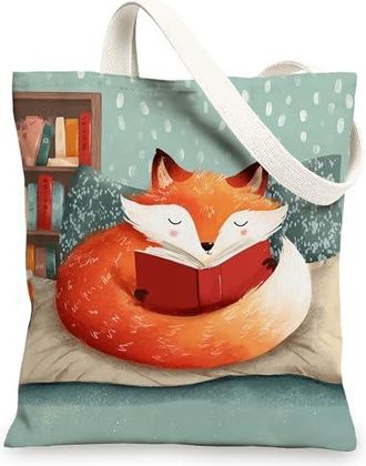 Generic Sacs fourre-tout en toile de renard mignon, adorable motif animal, sacs de courses réutilisables, légers et lavables avec bandoulière, multicolore, 13