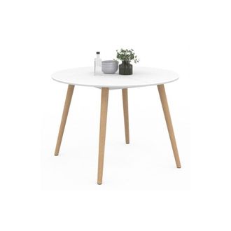 IDMarket Idmarket - Table &agrave; manger ronde angela 4-6 personnes blanc pieds bois 110 cm