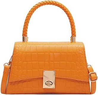 Generic Sac à bandoulière tendance pour femme avec poignée sur le dessus et rabat en cuir, jaune, Small