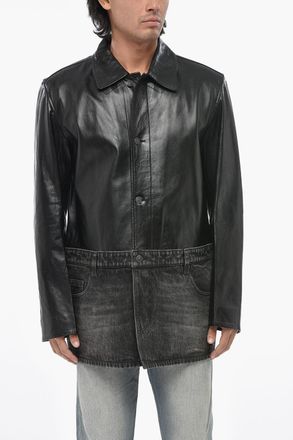 Diesel Leather Coach Jacket L-BRETCH With Denim Insert Diesel