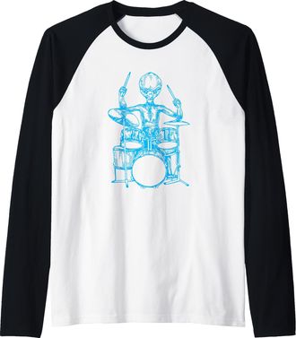 Seembo Alien spielt Schlagzeug Lustiger Weltraumschlagzeuger Rockmusiker Raglan