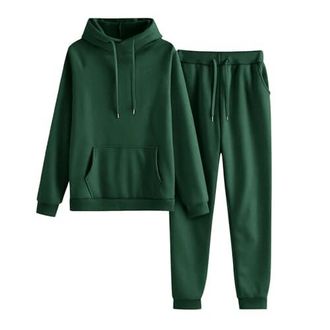 Generic Tenue 2 pièces pour femme - Sweat à capuche surdimensionné et ample - Tenue décontractée pour la maison - Tenue daéroport, vert foncé, L