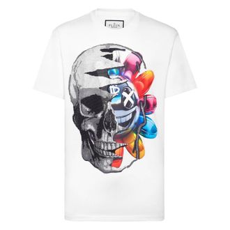Philipp Plein Homme, Tops, Blanc, Taille: 4XL T-shirt Col Rond SS Smile