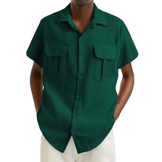 Generic Chemise en coton et lin pour homme, chemisier dentra&icirc;nement en coton et lin, chemise de travail en coton et lin, chemise &agrave; manches courtes, coupe droi