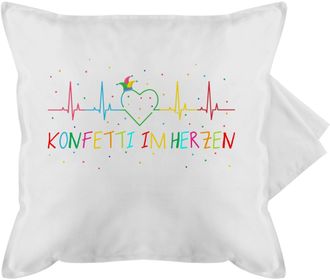 Shirtracer Kissenbezug - Karneval & - Kissen - Konfetti im Herzen Herzschlag Fasching I - 50 x 50 cm - Wei&szlig; - karnevalskissen fasching- ekg kissenbez&uuml;ge sofakiss