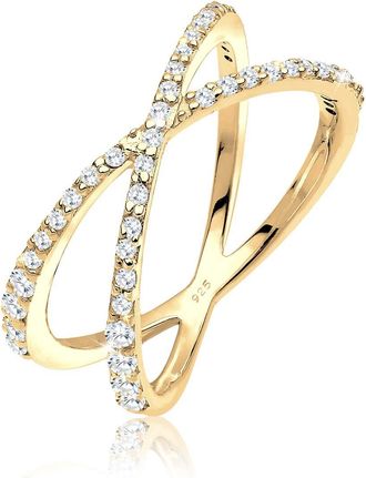 Elli Ring Damen Wickel X mit Zirkonia Kristallen in 925 Sterling Silber Vergoldet